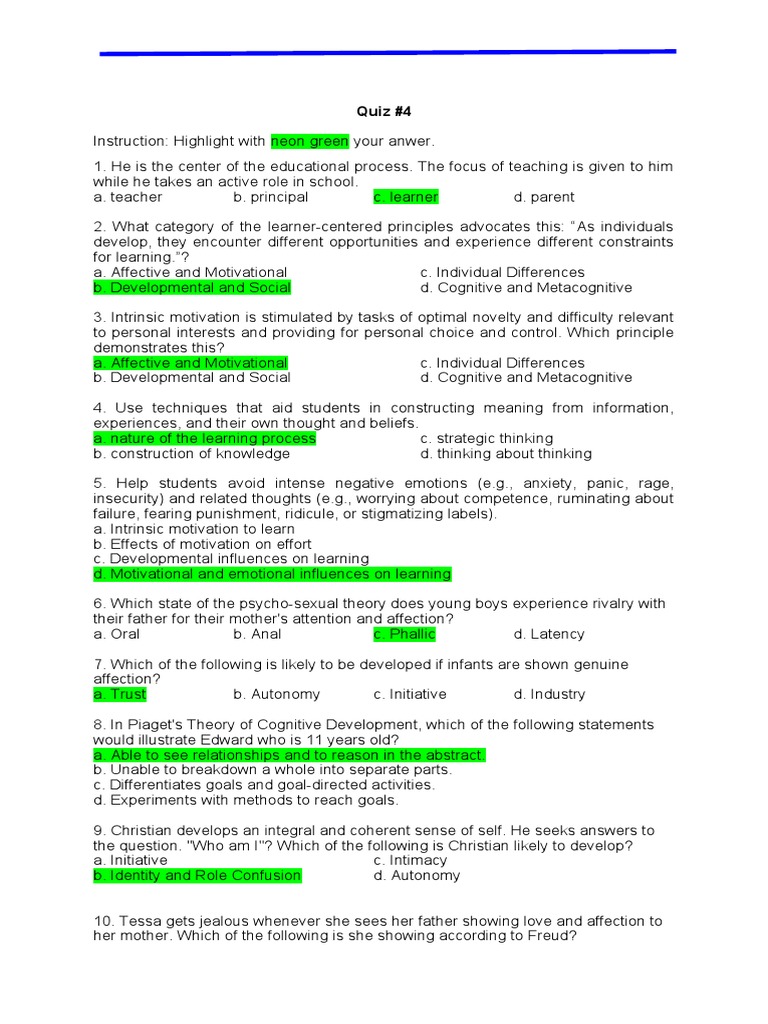 Quiz 4 | PDF | Developmental Psychology | Motivational