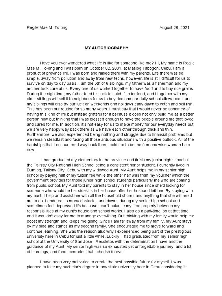 Autobiography Examples For College Students