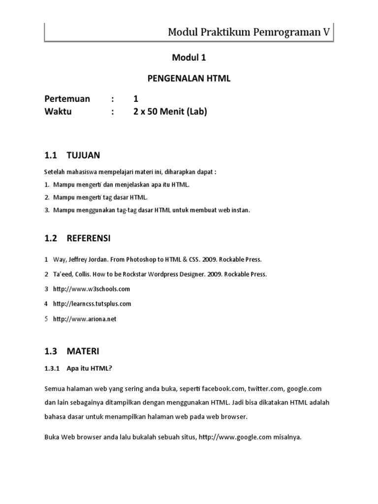 Modul 1 Pengenalan HTML | PDF