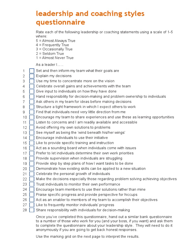 Leadership and Coaching Styles Questionnaire | Download Free PDF ... Leadership and Coaching Styles Questionnaire | Download Free PDF ...