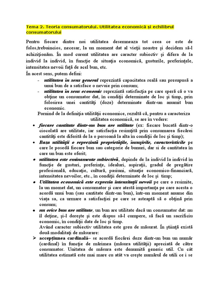 Tema 2 Utilitatea Economică | PDF