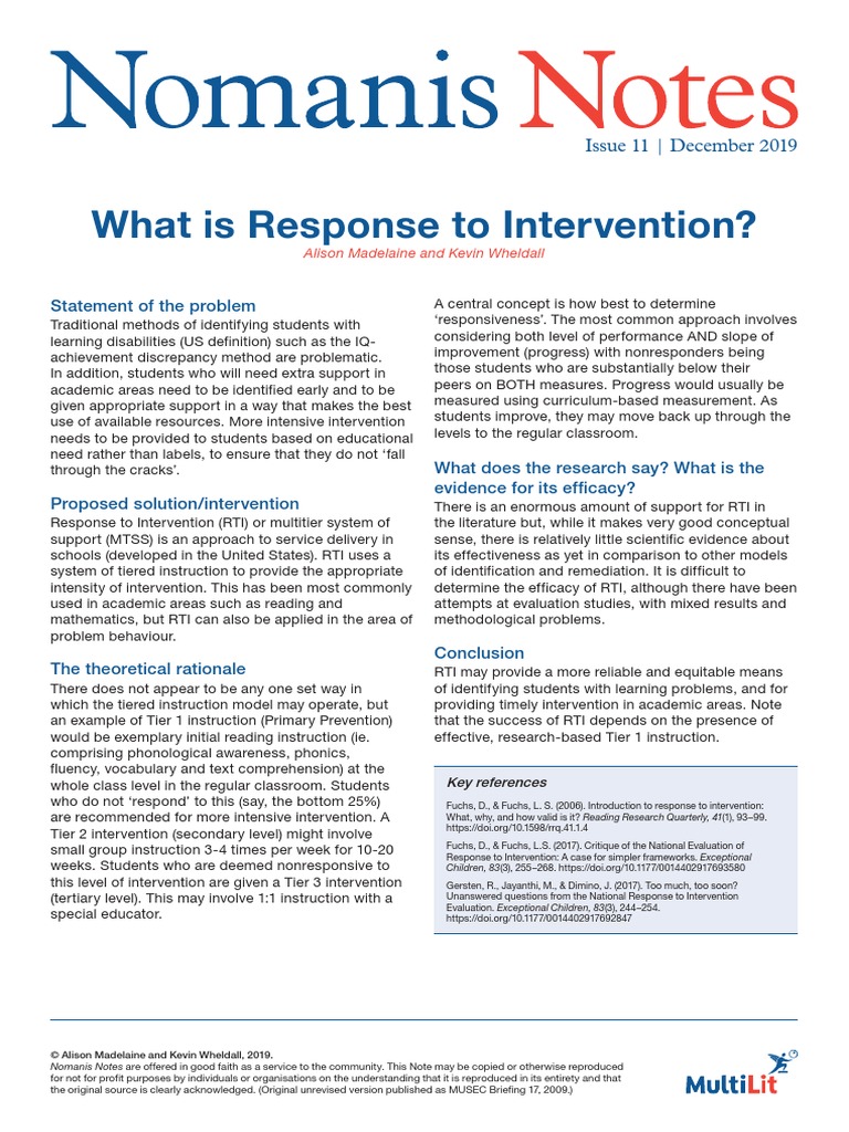 Response To Intervention Cheat Sheet | PDF | Education Theory | Psychology