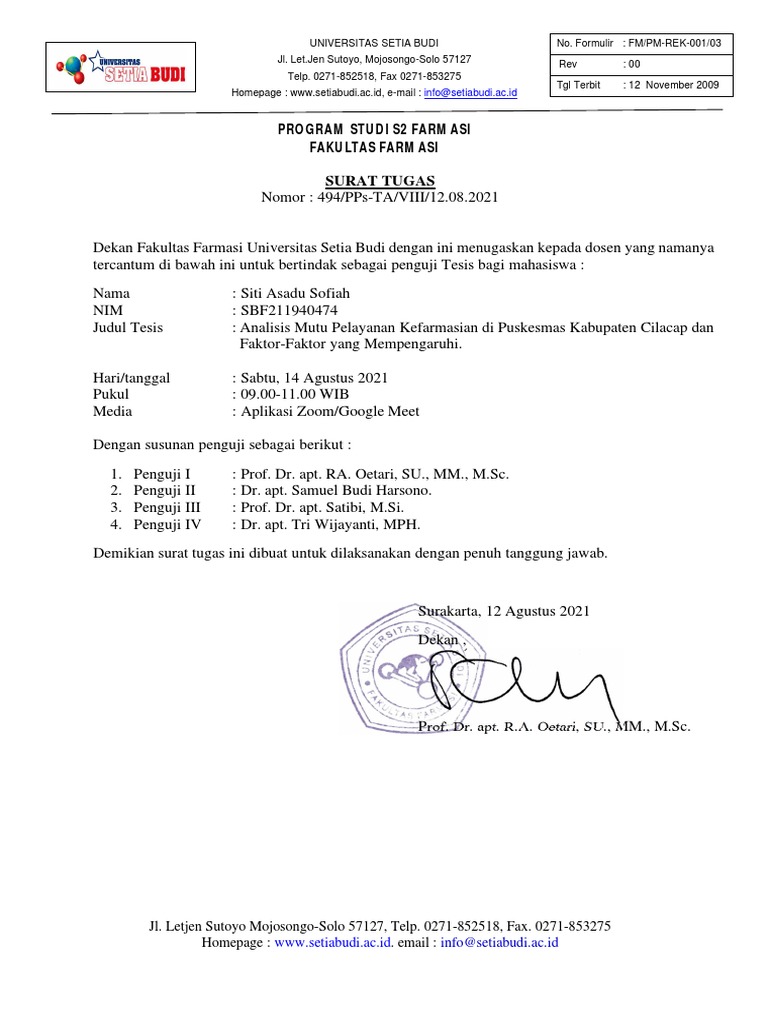 Surat Tugas Siti Asadu Sofiah | PDF