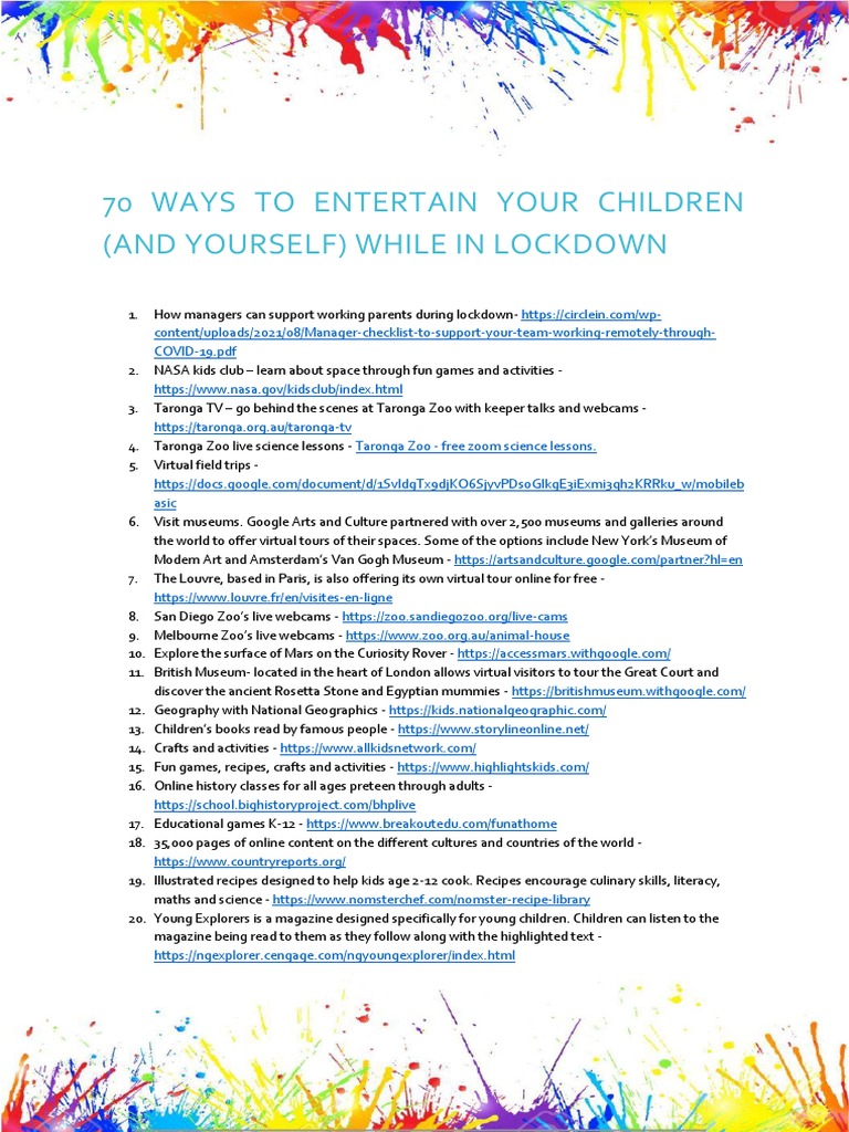 70 Kids Engagement Activities 16 08 2021 | PDF | Museum