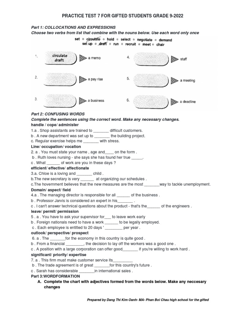 Practice Test 7 For Gifted Students Grade 9 | PDF | Layoff