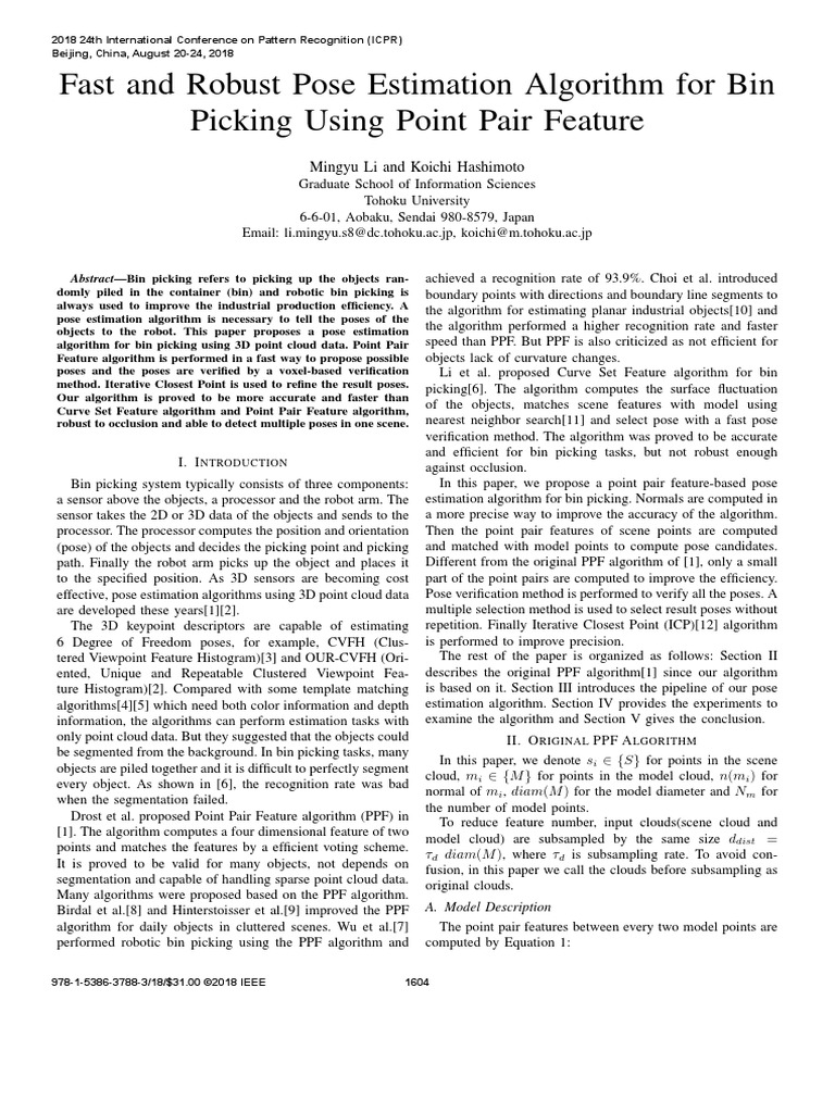 Fast and Robust Pose Estimation Algorithm For Bin Picking Using Point Pair Feature | PDF ...