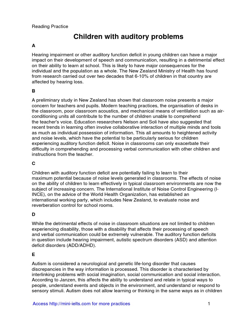 Children With Auditory Problems | PDF | Classroom | Autism Spectrum