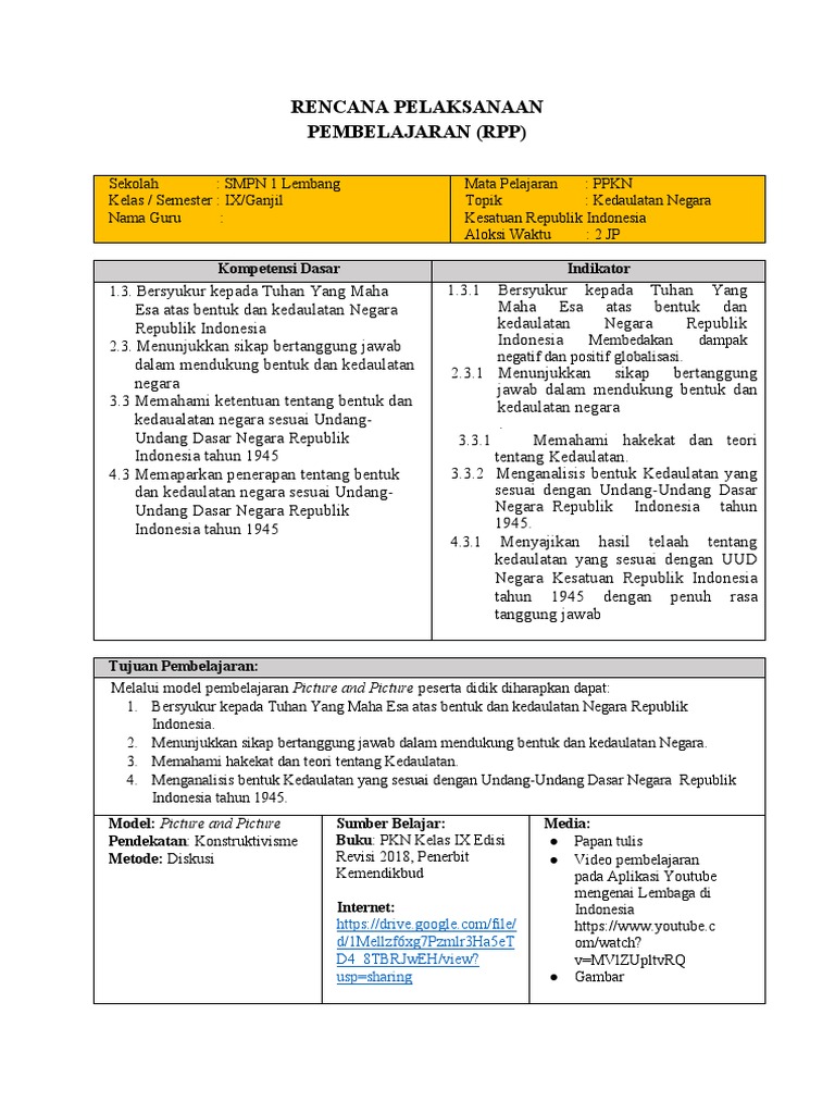 Rencana Pelaksanaan Pembelajaran | PDF