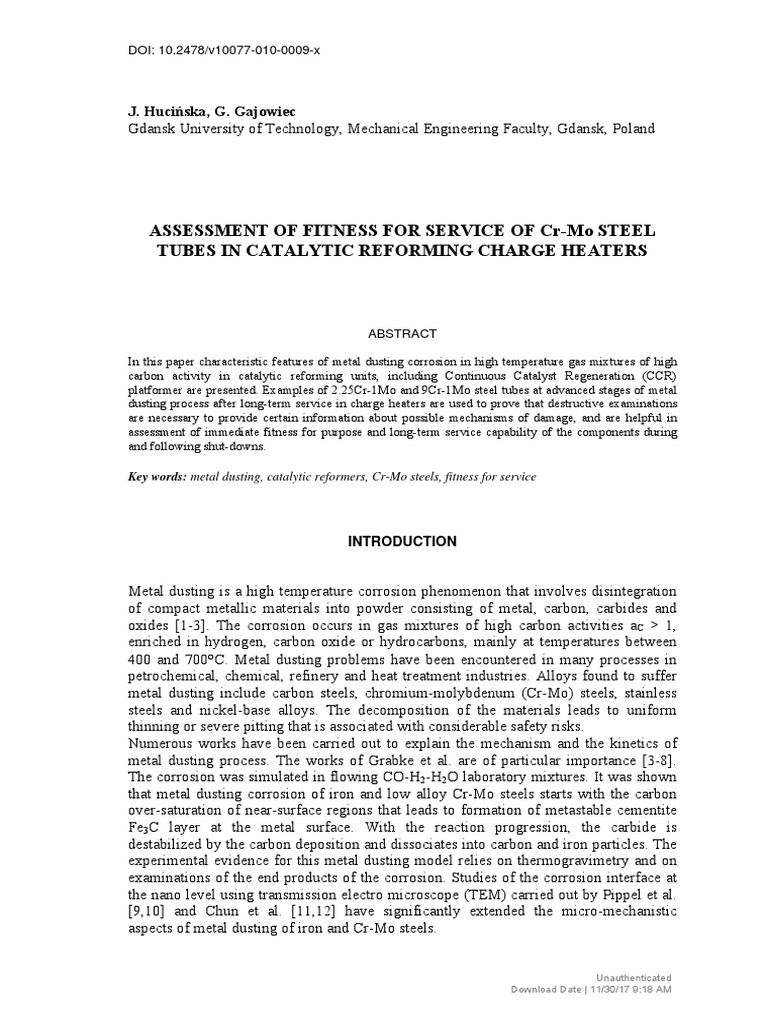(Advances in Materials Science) Assessment of Fitness For Service of Cr ...