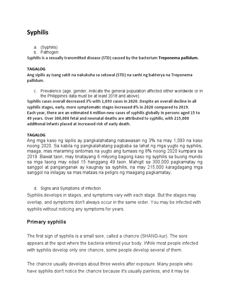 Syphilis: Tagalog | PDF | Medical Specialties | Human Reproduction