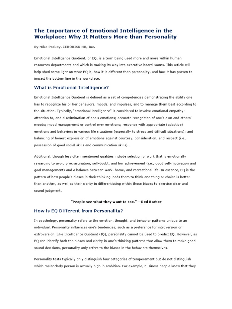 The Importance of Emotional Intelligence in The Workplace | PDF ...
