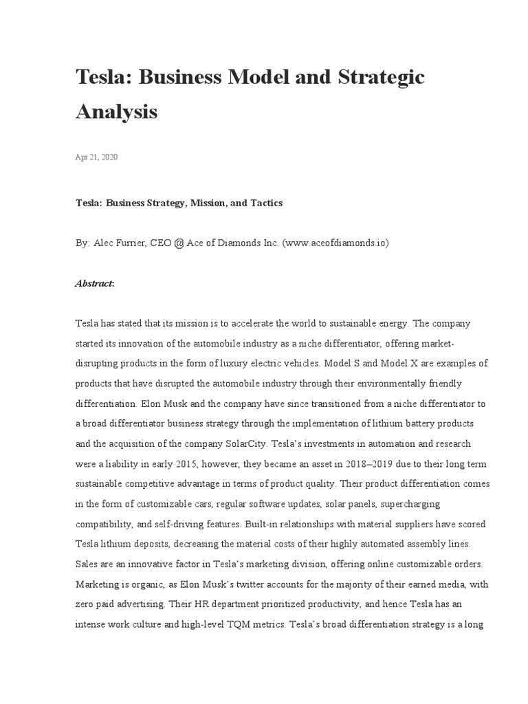 Tesla: Business Model and Strategic Analysis | PDF | Solar City | Pricing