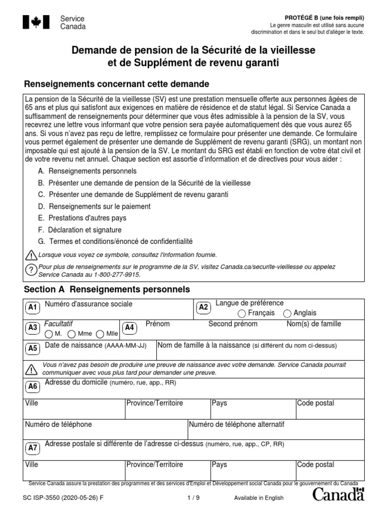 Demande de pension et SRG (ISP-3550) | PDF | Canada | Impôt sur le revenu