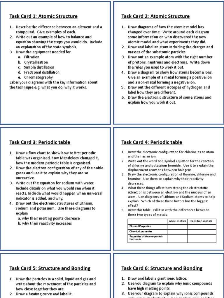 Task Card 1: Atomic Structure Task Card 2: Atomic Structure | PDF ...