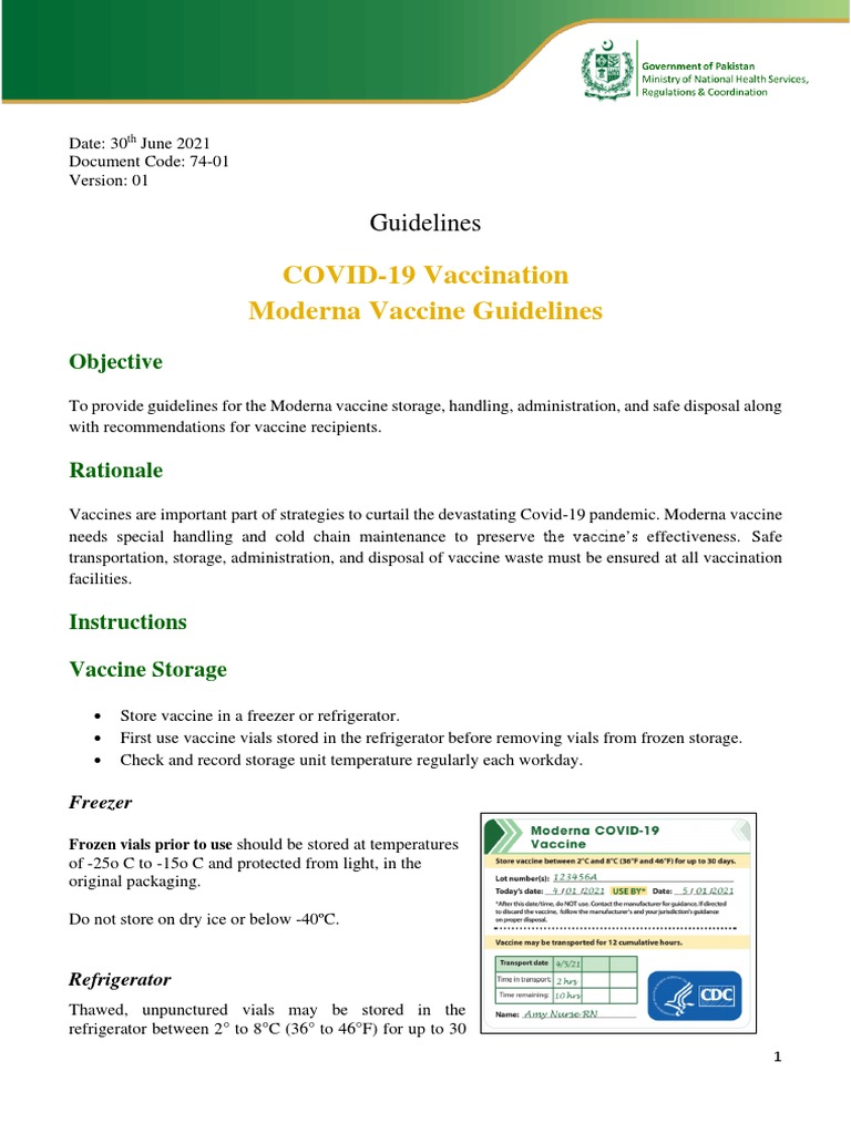 Guidelines For Moderna Vaccine - 7401 | PDF | Injection (Medicine ...
