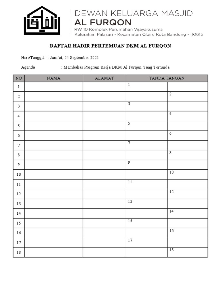 Daftar Hadir Rapat Internal | PDF