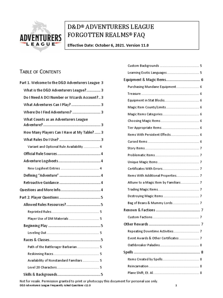 DDAL Forgotten Realms FAQ v11.0 | PDF | Dungeons & Dragons | Role Playing Games