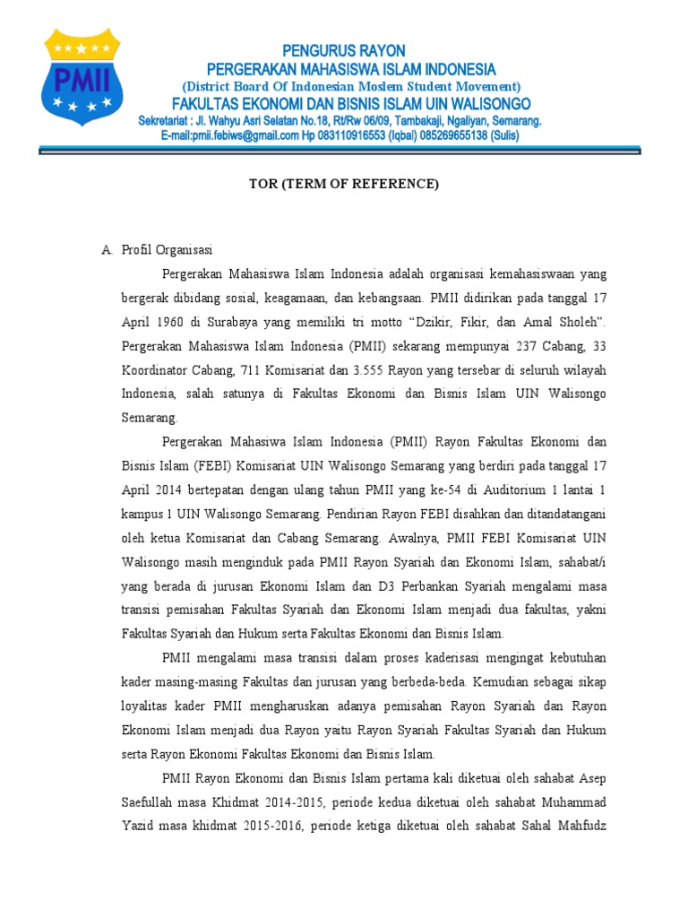 Contoh TOR Materi Dalam Kegiatan PMII | PDF