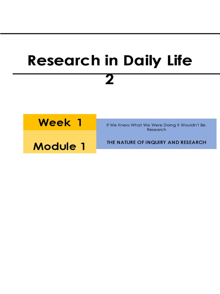 Research in Daily Life 2: Week 1 | PDF | Scientific Method | Inquiry