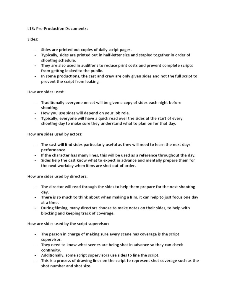 l13 - Pre-Production Documents | PDF | Filmmaking