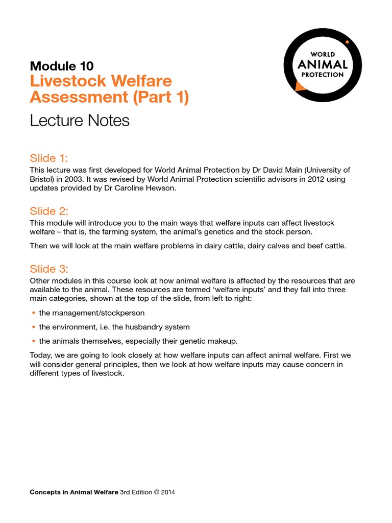 Livestock Welfare Assessment (Part 1) : Lecture Notes | Download Free ...