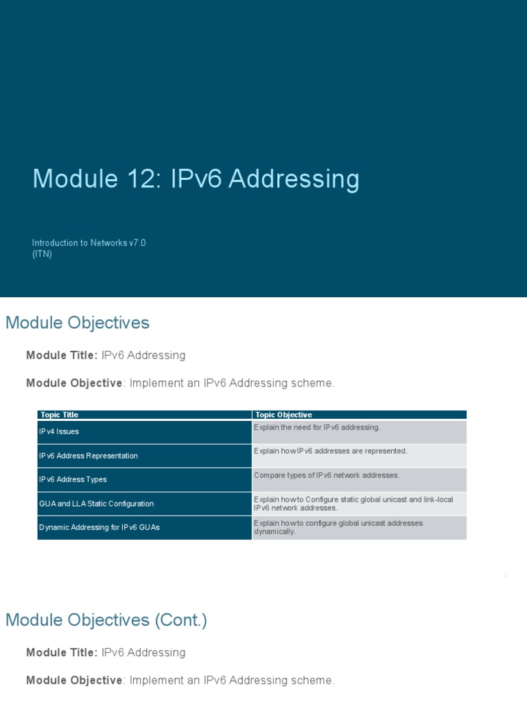 Module 12: Ipv6 Addressing: Introduction To Networks V7.0 (Itn) | PDF | I Pv6 | Ip Address