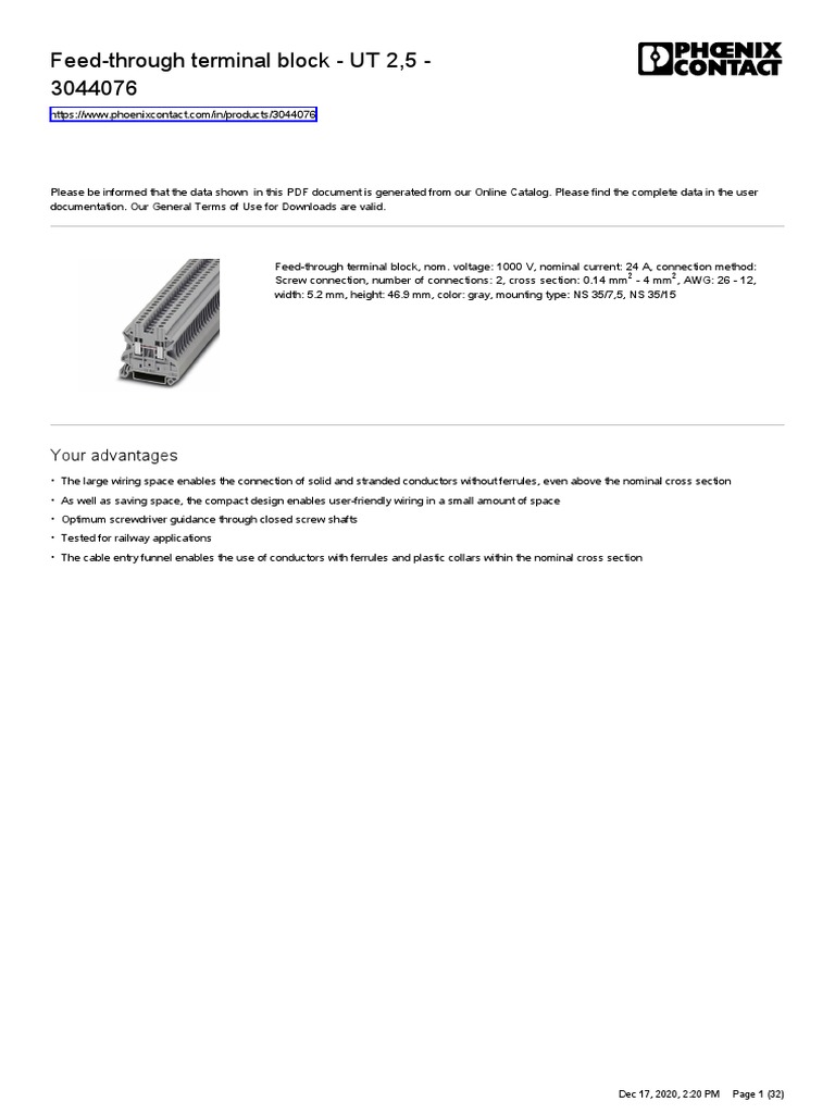 Feed-Through Terminal Block - UT 2,5 - 3044076: Your Advantages | PDF ...