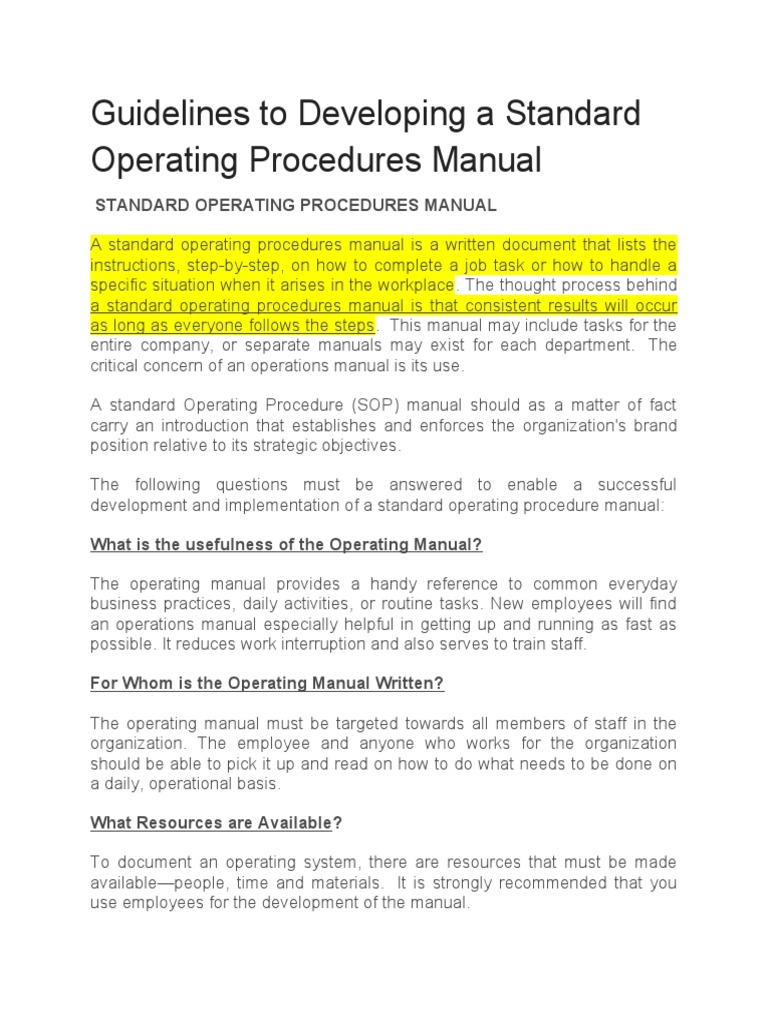 Standard Operating Procedures Manual | Download Free PDF | Employment ...