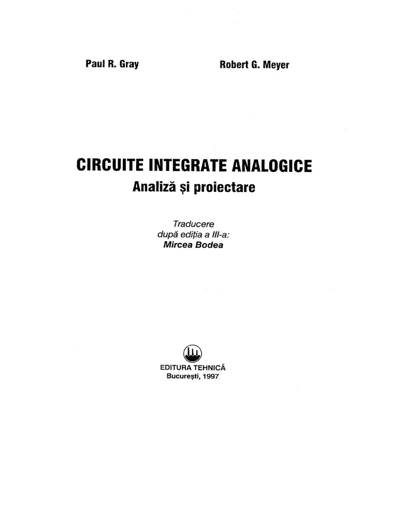 P Gray Analiza Si Proiectarea Circuitelor Integrate Analogice Pdf