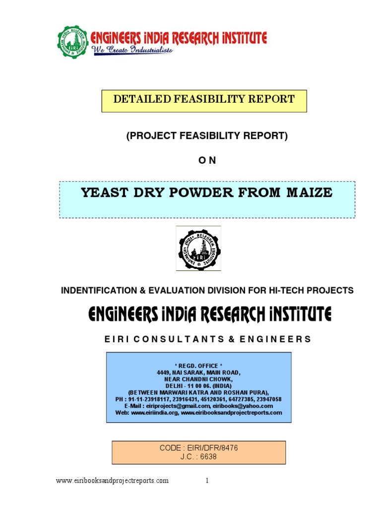 Yeast Dry Powder From Maize: Detailed Feasibility Report | PDF | Flour | Breads