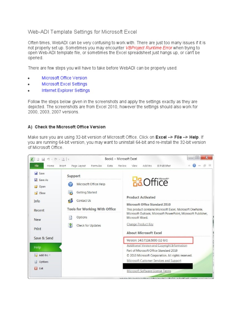 Configuring Microsoft Excel, Internet Explorer, and Trust Settings to Resolve Web-ADI Template ...