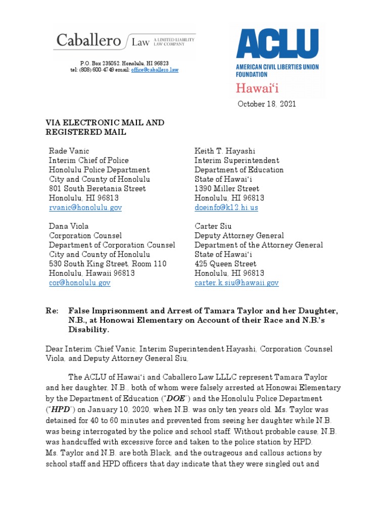 ACLU Taylor Demand Letter | Download Free PDF | Americans With ...