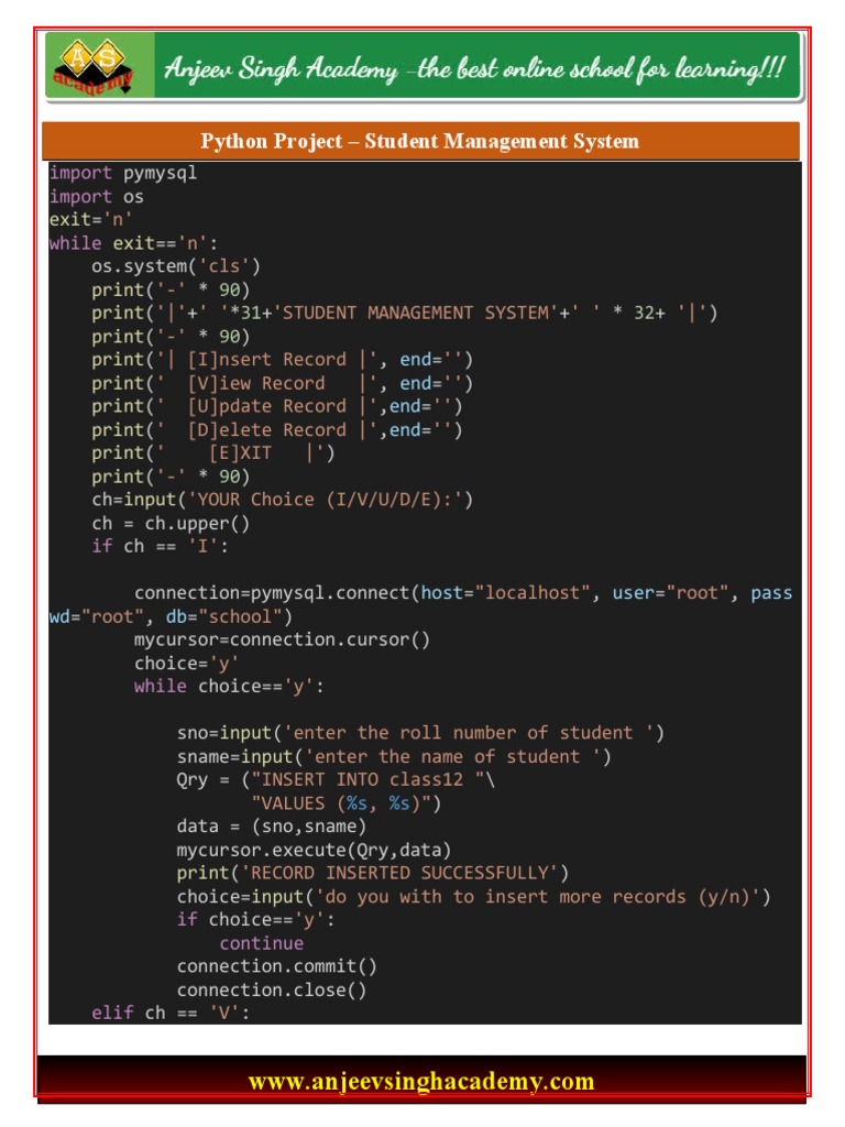 Student Management System (Python Code) | PDF | Computing | Computer ... Student Management System (Python Code) | PDF | Computing | Computer ...