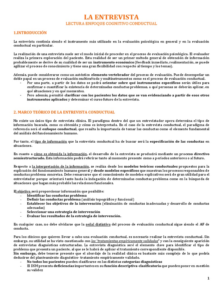 Entrevista Conductual en Psicología | PDF | Comportamiento | Sicología
