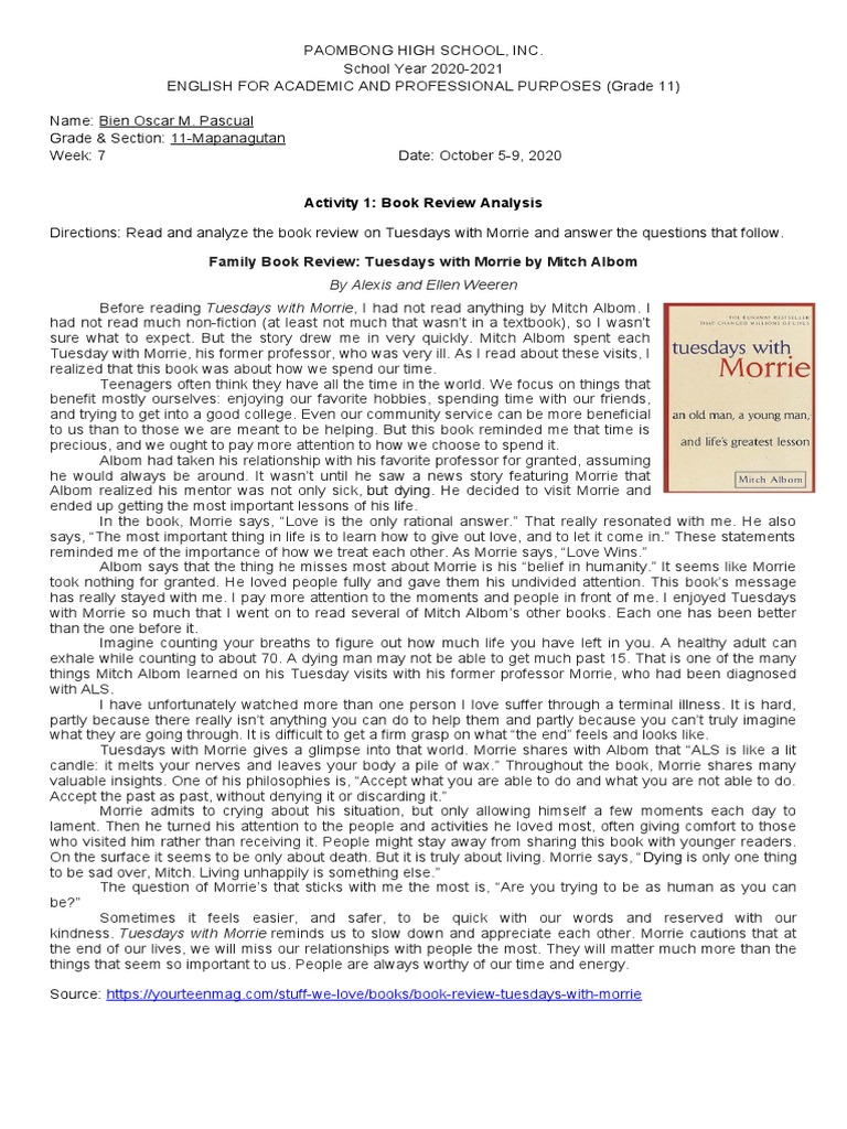 Activity 1 Book Review Analysis | PDF | Cognition