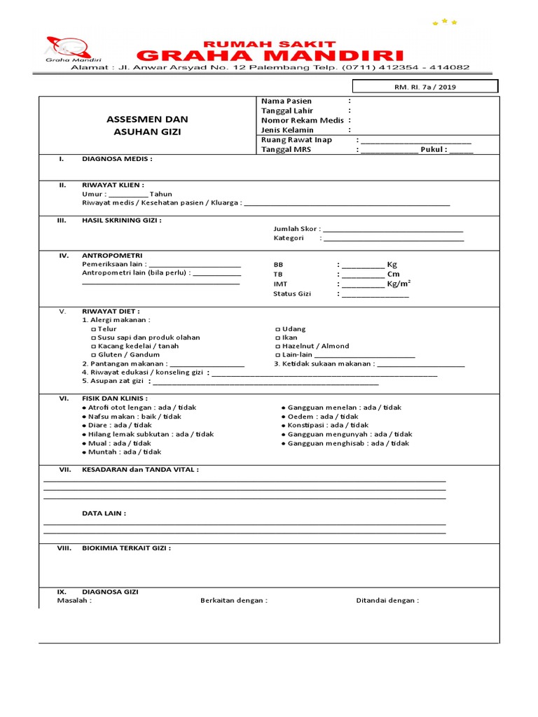RM. RI. 7a 2019 - ASSESMEN AWAL Gizi | PDF