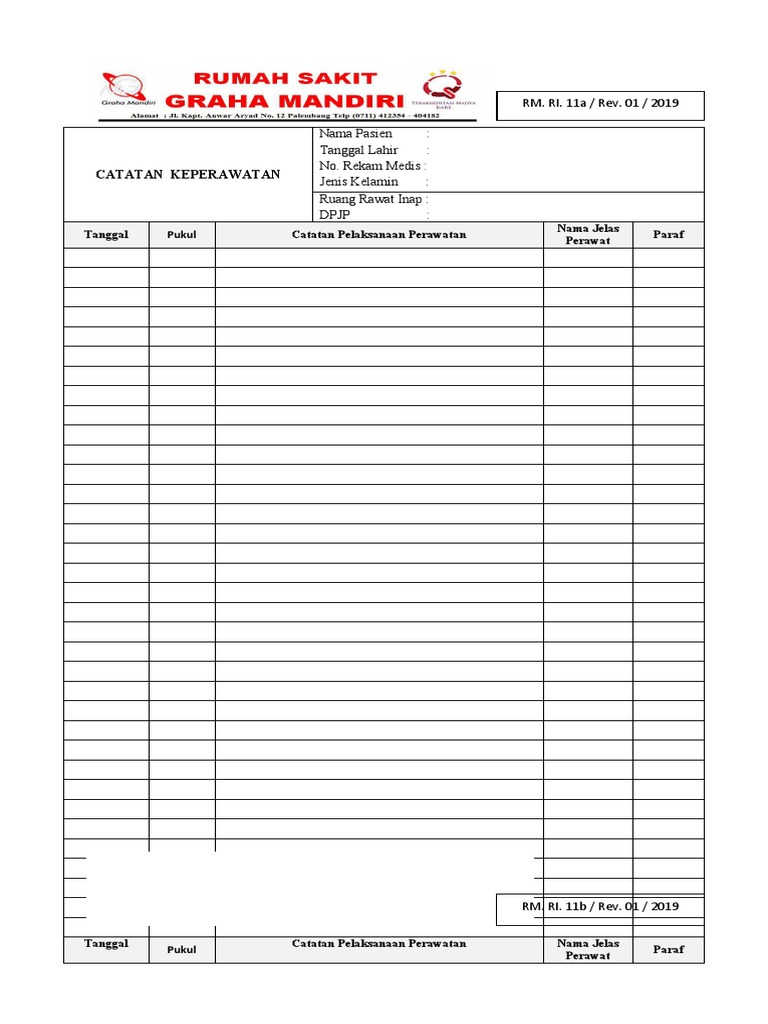 Rm. Ri. 11 Rev. 01 2019 - Form Catatan Keperawatan | PDF