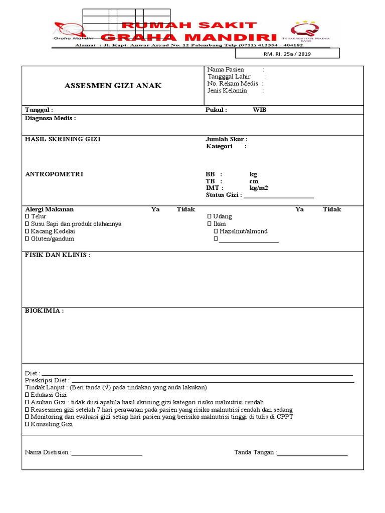 Rm. Ri. 25a 2019 - Form Assesmen Gizi Anak | PDF