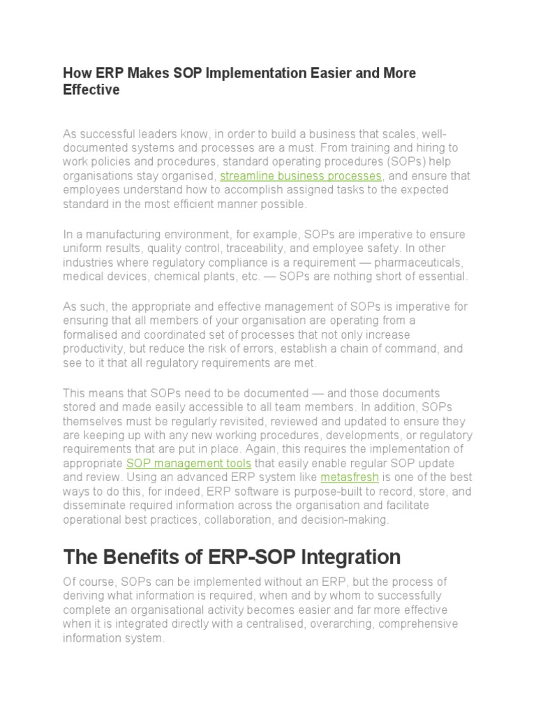 SOP Implementation Using ERP | PDF | Enterprise Resource Planning ...