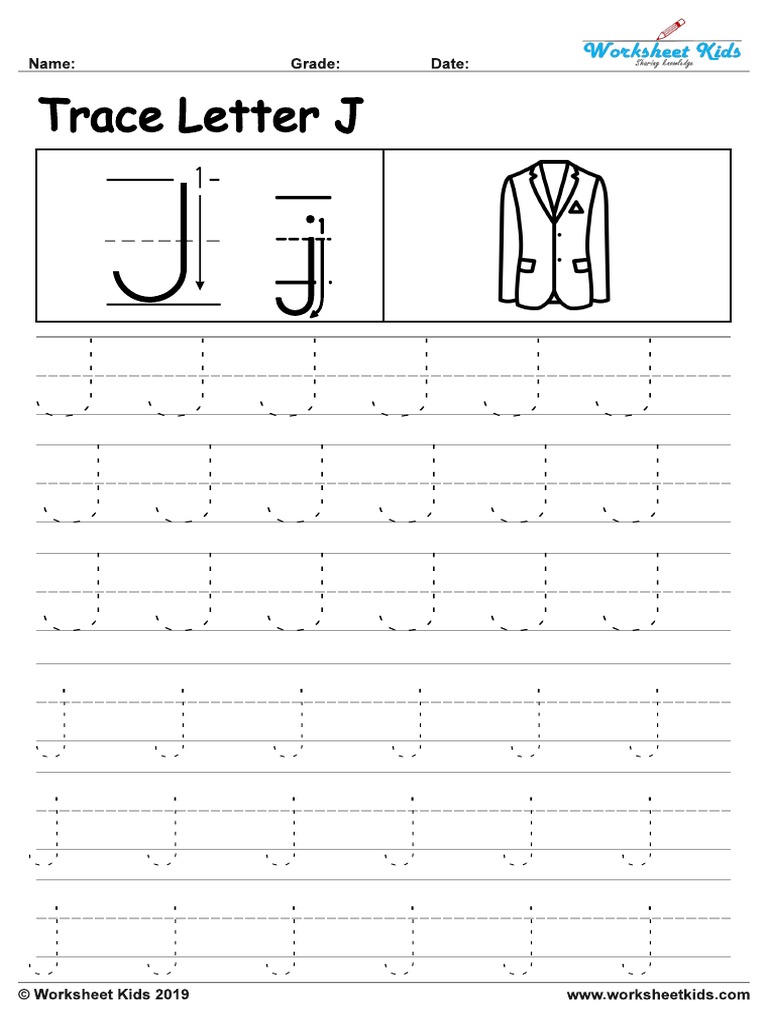 Alphabet Letter J Writing Practice Sheet 1 | PDF