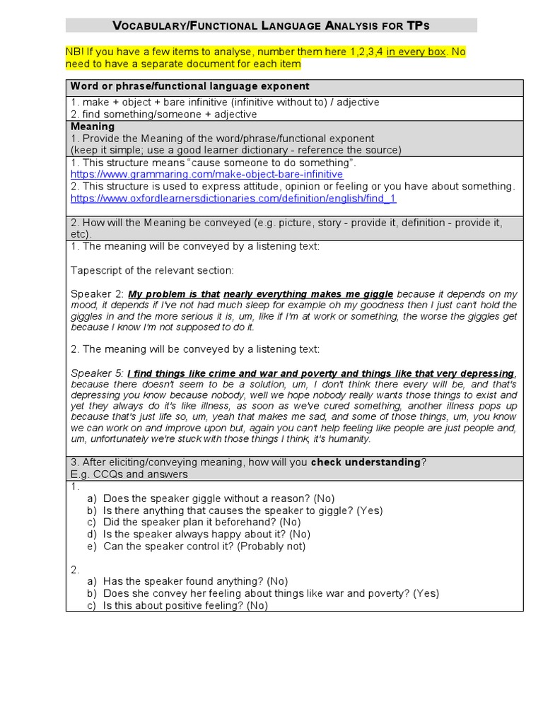 Language Analysis (Vocabulary-Functions) | PDF | Part Of Speech | Verb