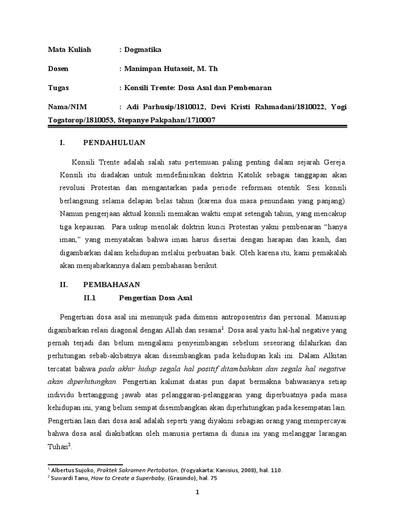 Pemahaman Konsili Trente tentang Dosa Asal dan Pembenaran | PDF