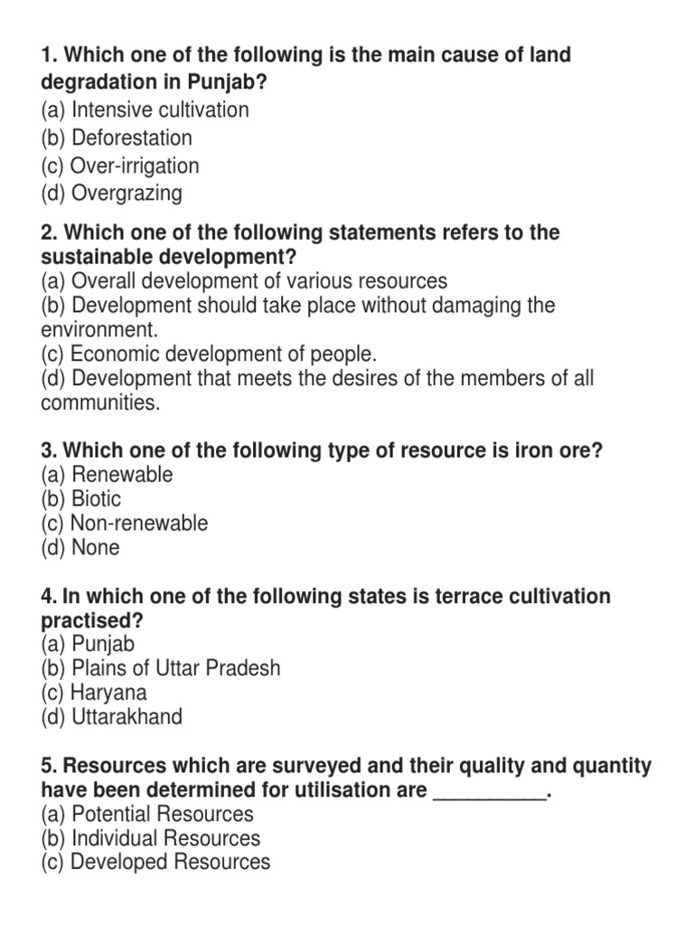 MCQ CH 1 | PDF | Resource | Soil