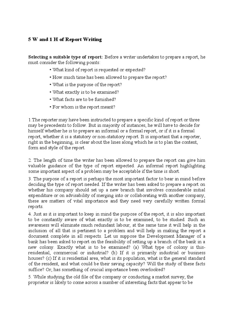 5W and 1H Guide for Report Writing | PDF | Writers