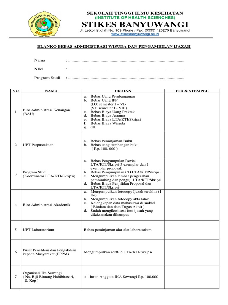 Blanko Bebas Administrasi Wisuda Dan Pengambilan Ijazah 2021 | PDF
