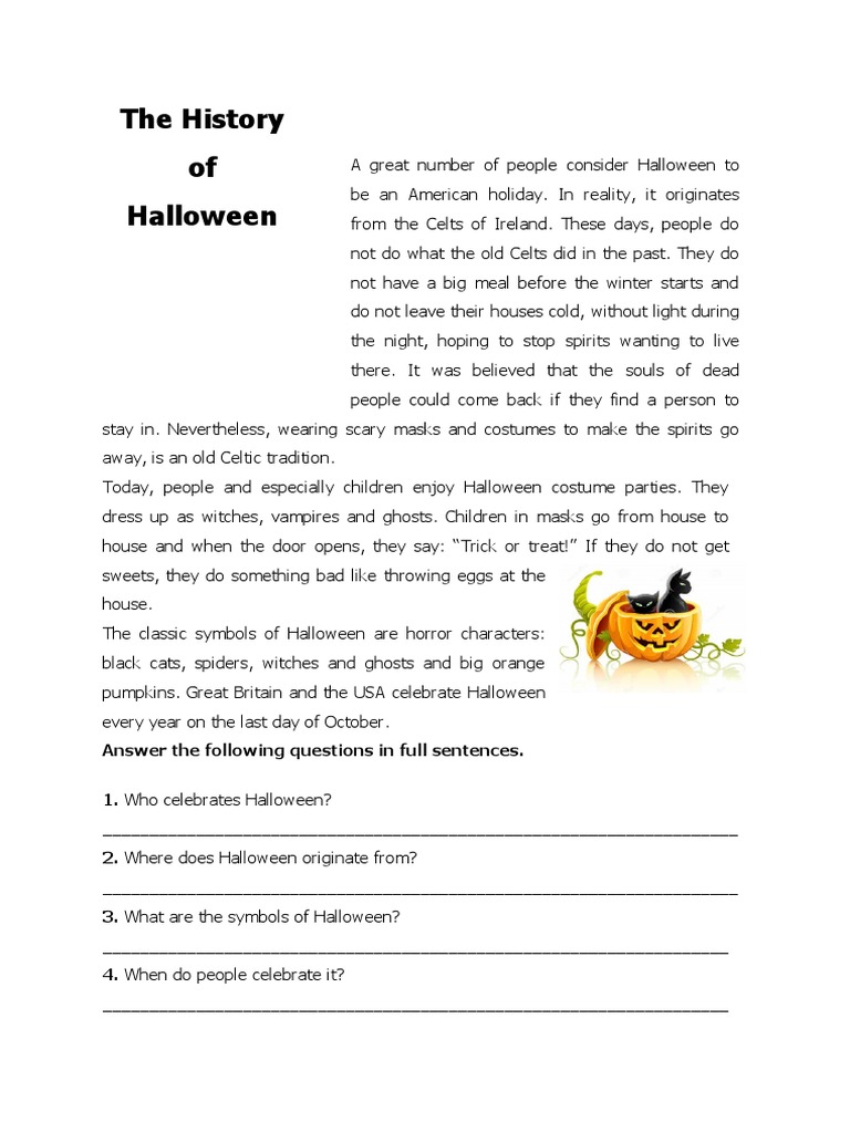 The History of Halloween Reading Comprehension Exercises 74041 | PDF