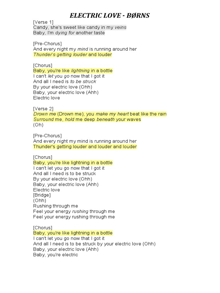 Electric Love Lyrics by BØRNS | PDF | Art | Classics