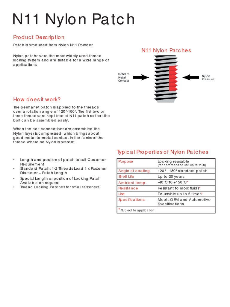 Nylon 11 Thread Lock Patches | PDF