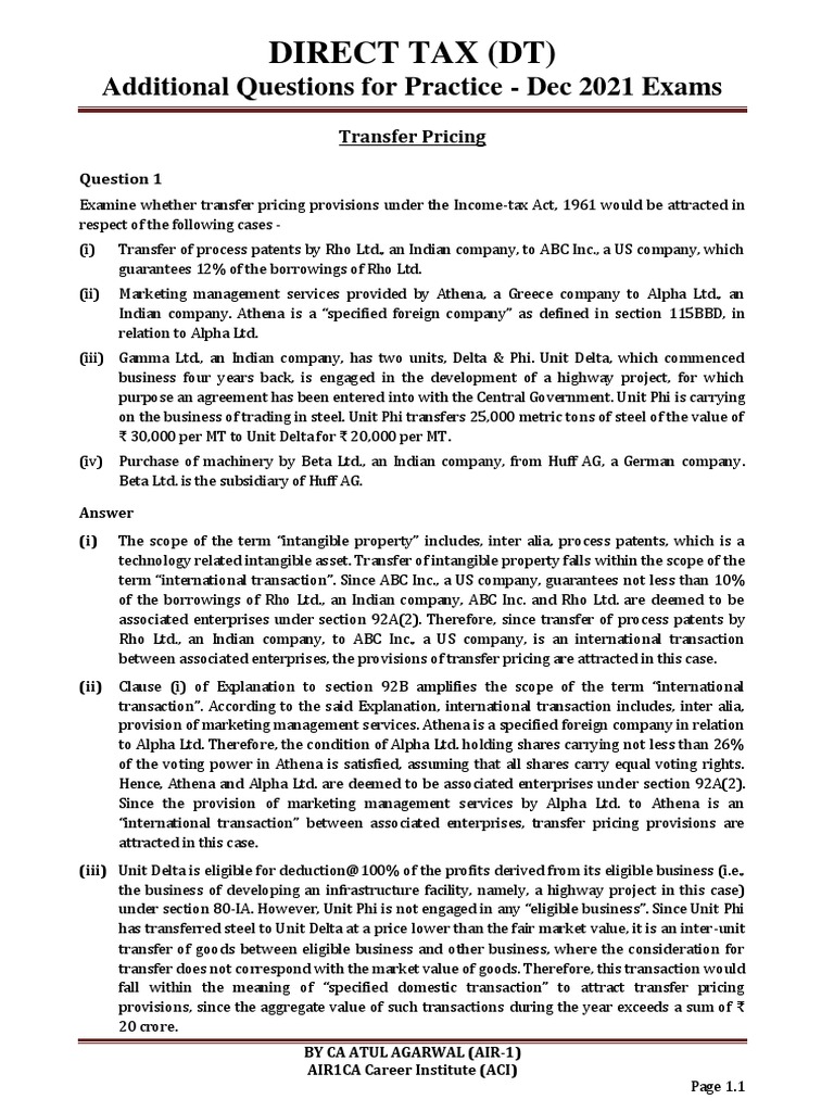 DT Additional Questions For Dec 21 | PDF | Expense | Taxes