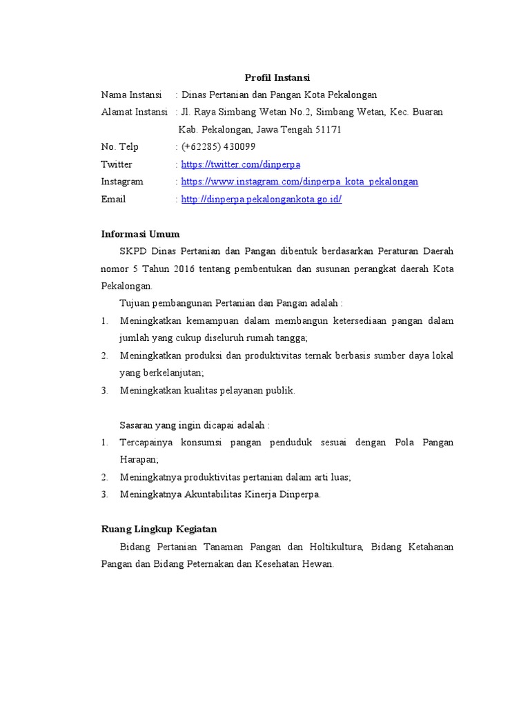 Profil Instansi Dinperpa | PDF